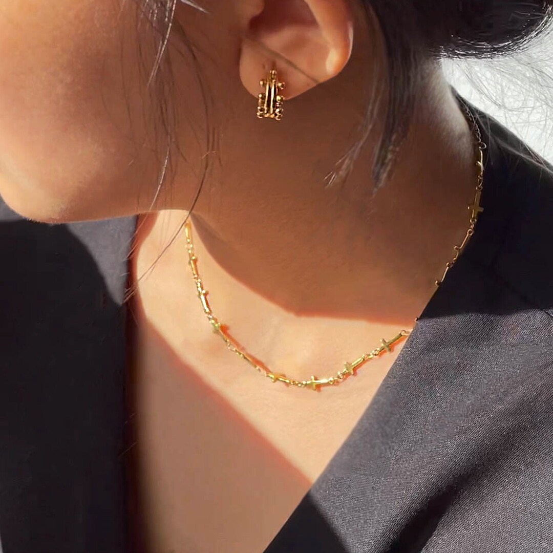 Dainty Cross Chain Choker, Cross Link Chain, Gold Link Chain Necklace ...