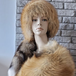 Red Fox Fur, Cap Plus Collar, Natural Fox Fur Winter Set, Collar With ...
