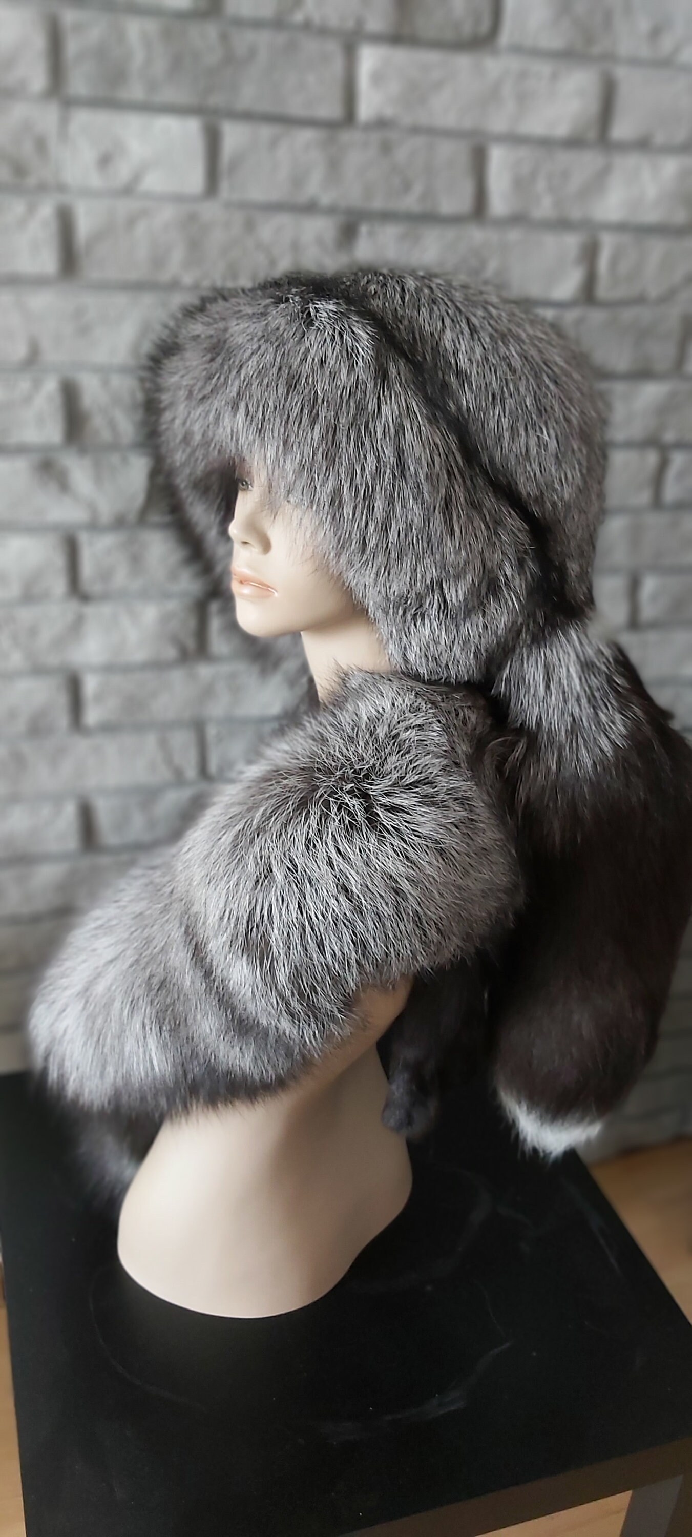Superior Silver Black Frost Fox Fur Set of Beanie Cossack Hat - Etsy