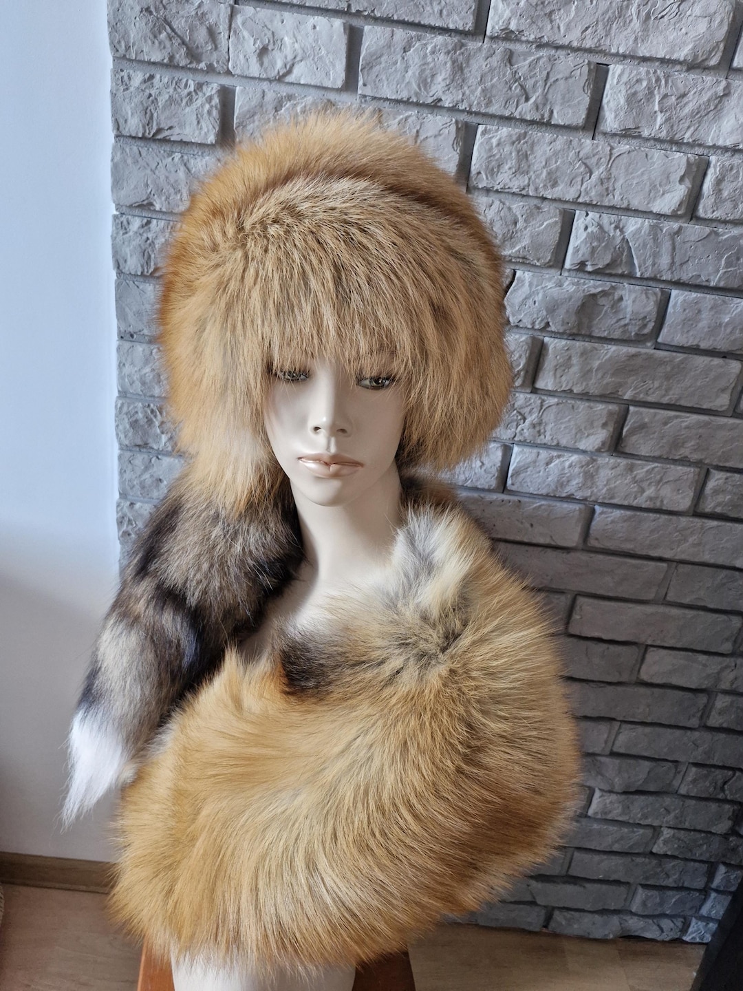 Red Fox Fur, Cap Plus Collar, Natural Fox Fur Winter Set, Collar With ...