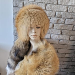 Red Fox Fur, Cap Plus Collar, Natural Fox Fur Winter Set, Collar With ...