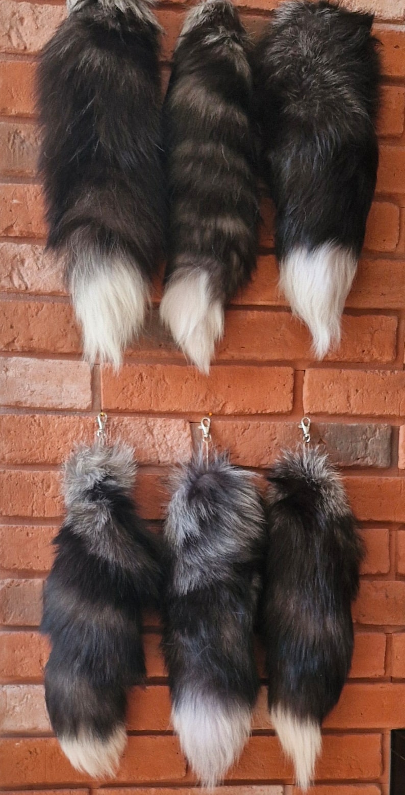 Real Fox Silver Fluffy Tail Costume Fur Pelts Cosplay and Hides Tails ...
