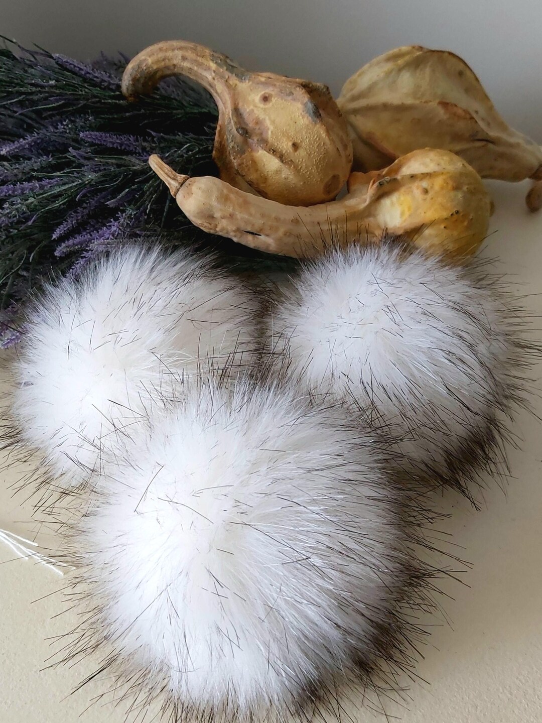 White Faux Angora Fur Pom Pom With String – Soft Fluffy Craft Supplies ...