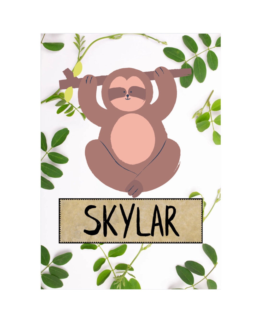 Printable Digital Download Personalised Sloth Name Sign A5 Design - Etsy