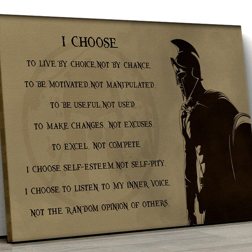 Spartan Canvas Poster I Choose to Live by Choice Not by Chance - Etsy