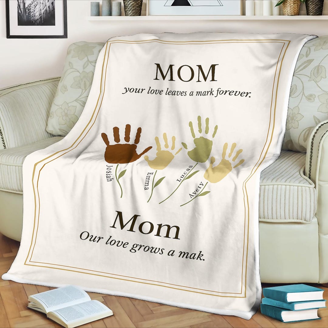 Personalized Handprint Floral Fleece Blanket for Mom – Custom Kids ...