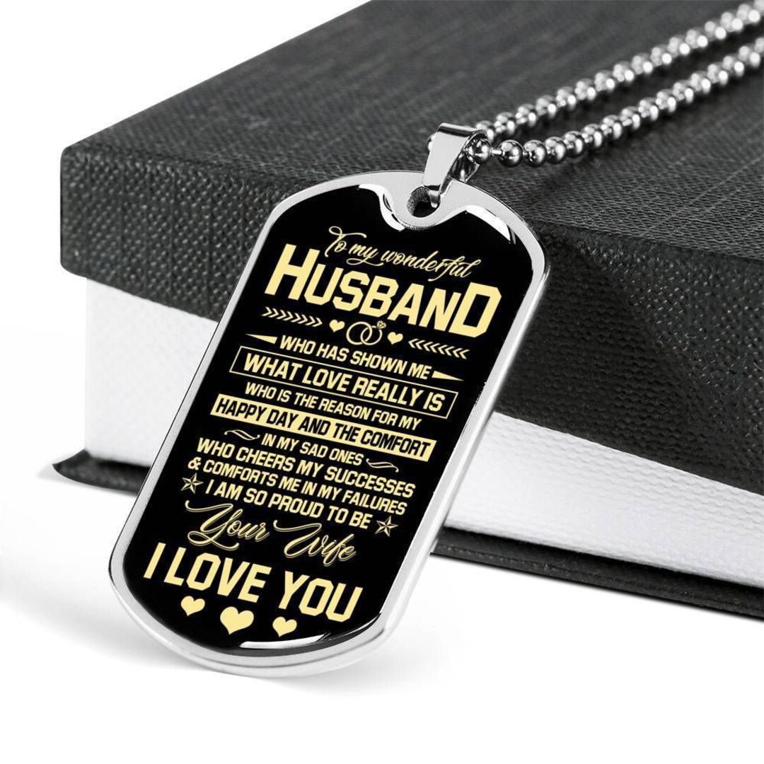 Hearts Dog Tag Necklace to My Wonderful Husband I Am so Proud to Be ...
