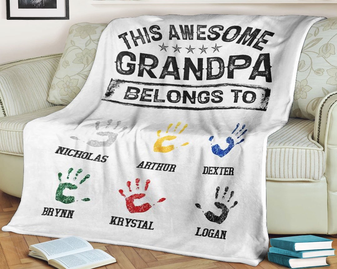 Handprint on White Background Blanket This Awesome Grandpa Belongs To ...