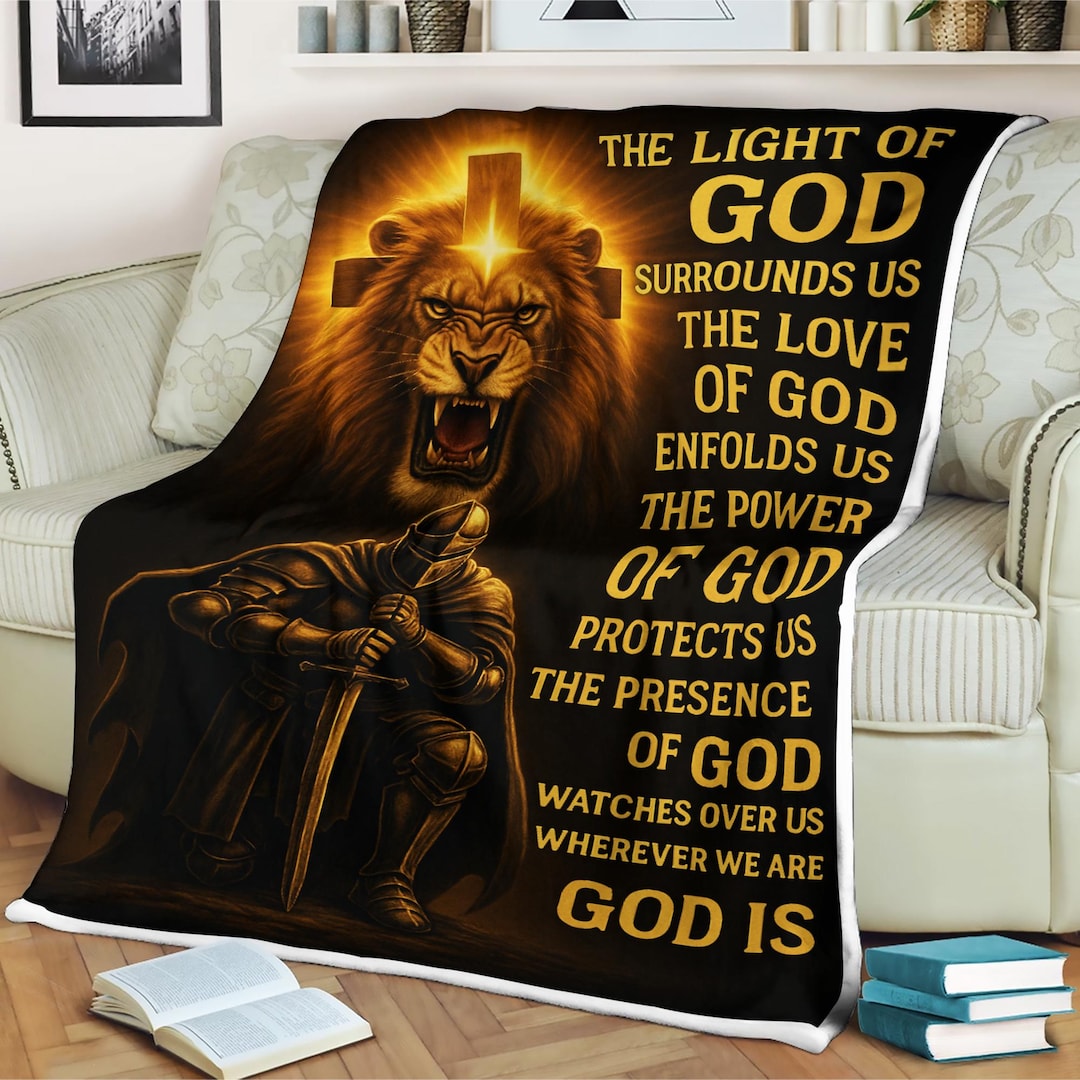 Christian Lion Cross Blanket Armor of God Religious Gift for Men Knight ...