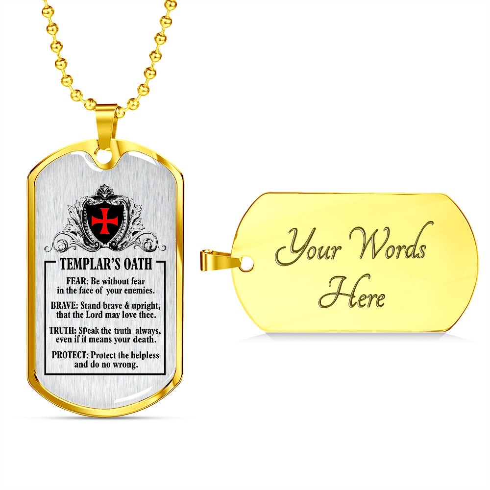 Knight Templar Dog Tag Necklace Silver Gold Templar's Oath | Etsy