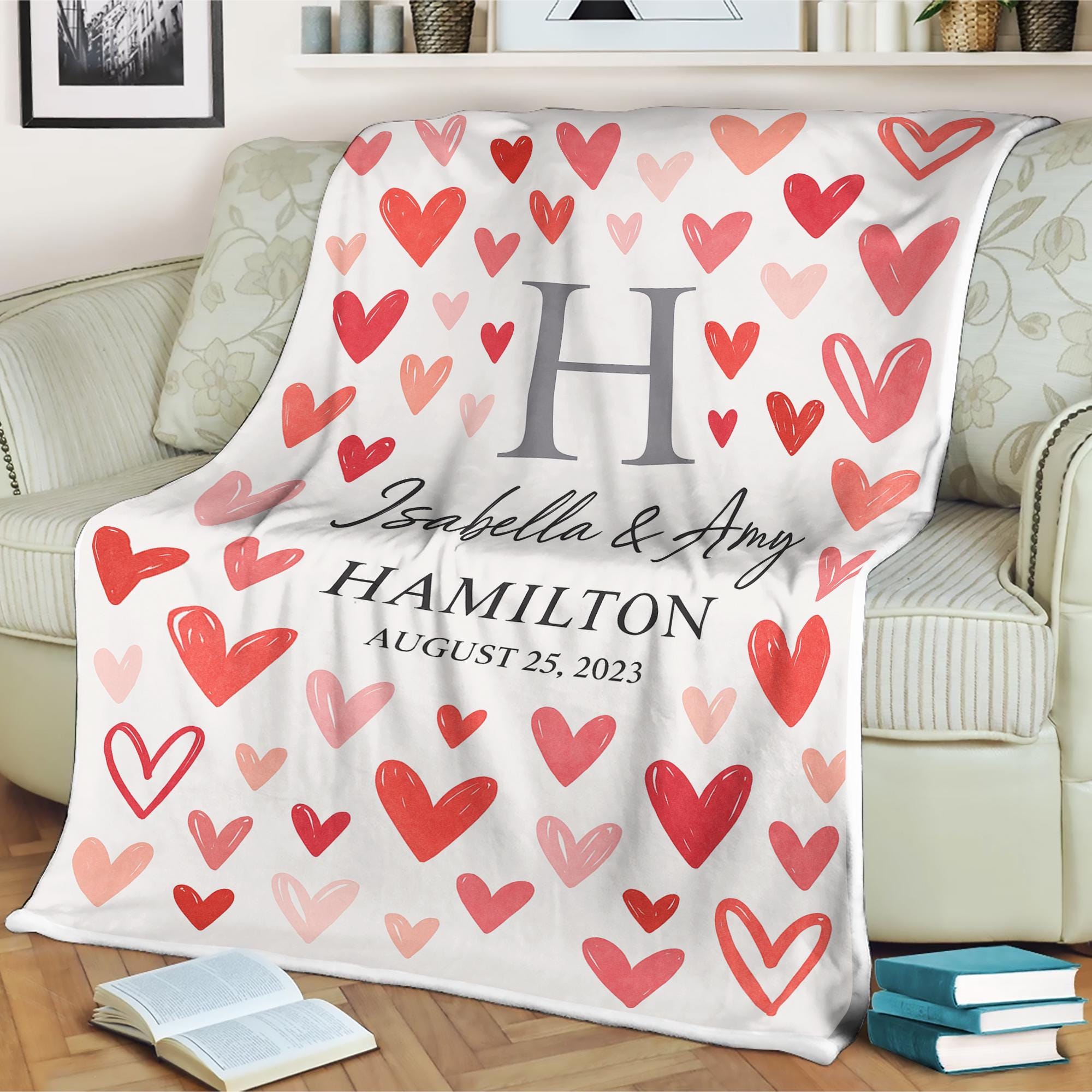 Personalized Couple Blanket Custom Name and Date Wedding Gift Pastel ...