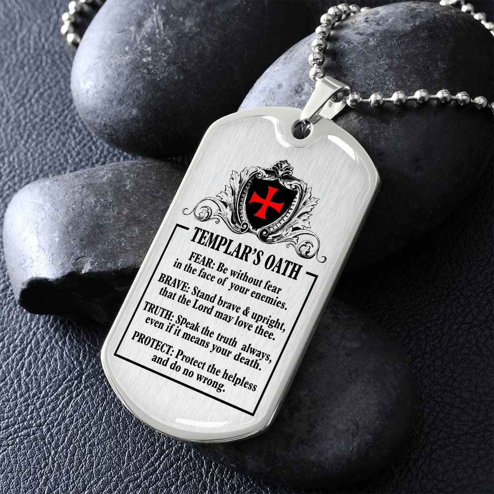 Knight Templar Dog Tag Necklace Silver Gold Templar's Oath | Etsy
