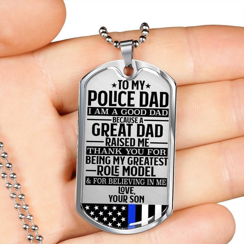 American Flag Dog Tag Necklace to My Police Dad, Thank You for Being My ...