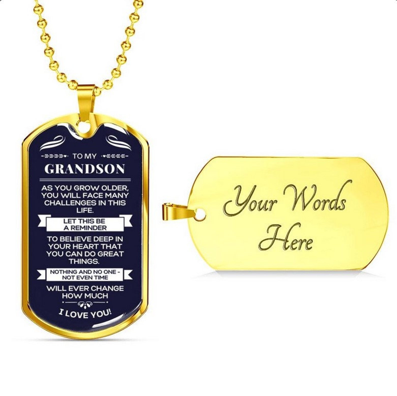 Family Dog Tag Necklace Silver Gold to My Grandson You Can Do Great ...