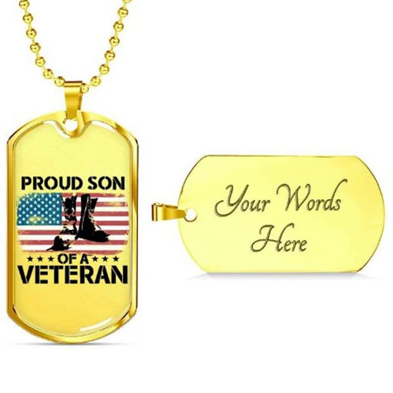 American Flag Boots Veteran Dog Tag Necklace Proud Son of a Veteran ...