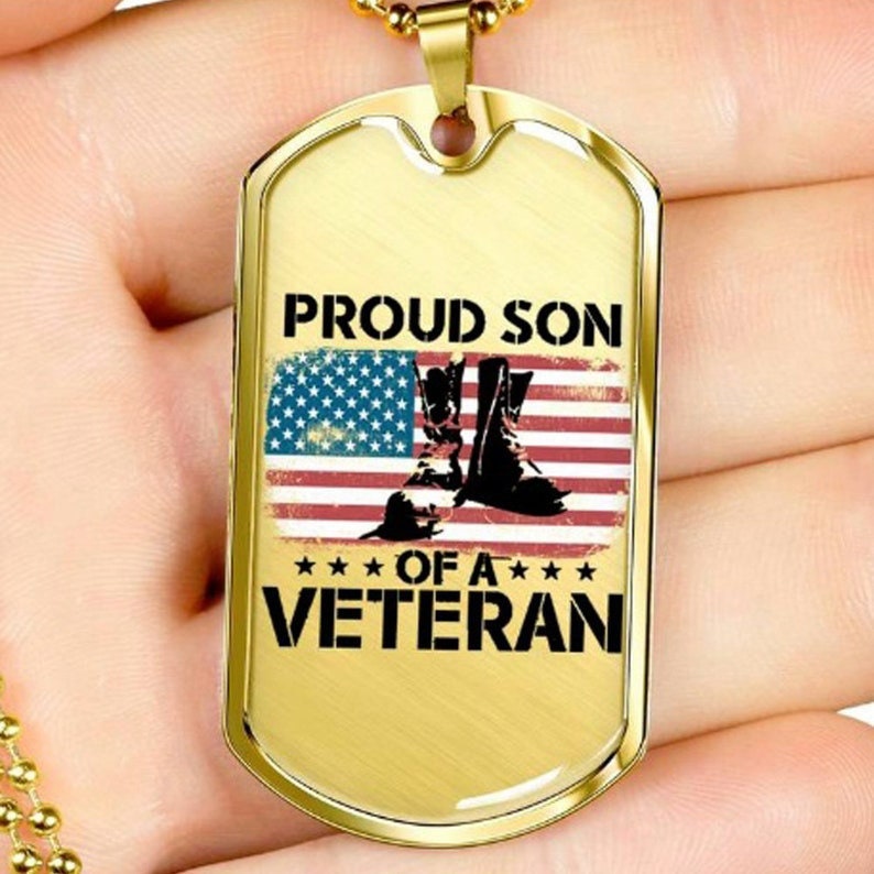 American Flag Boots Veteran Dog Tag Necklace Proud Son of a Veteran ...
