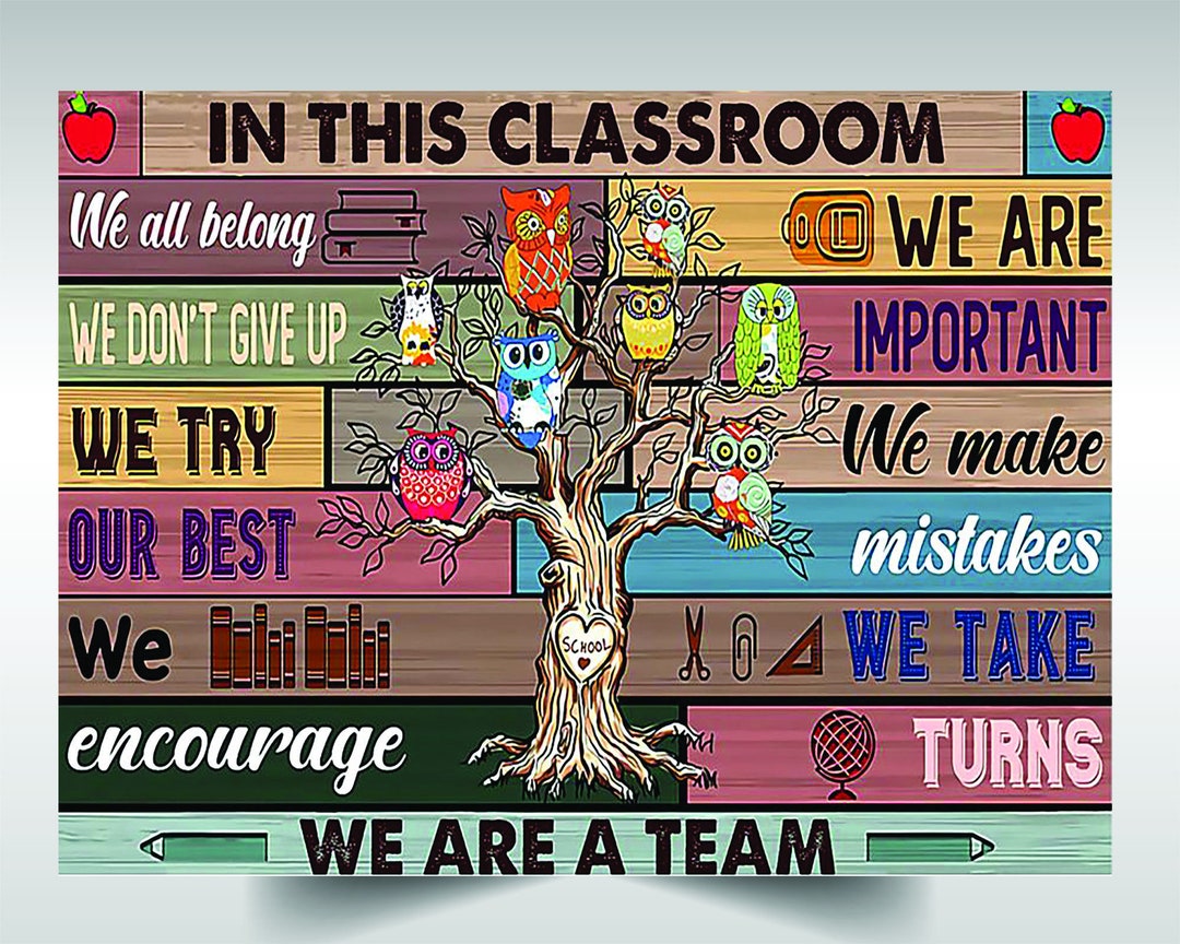 Owl Tree Canvas Poster in This Classroom We All Belong We Try Our Best ...