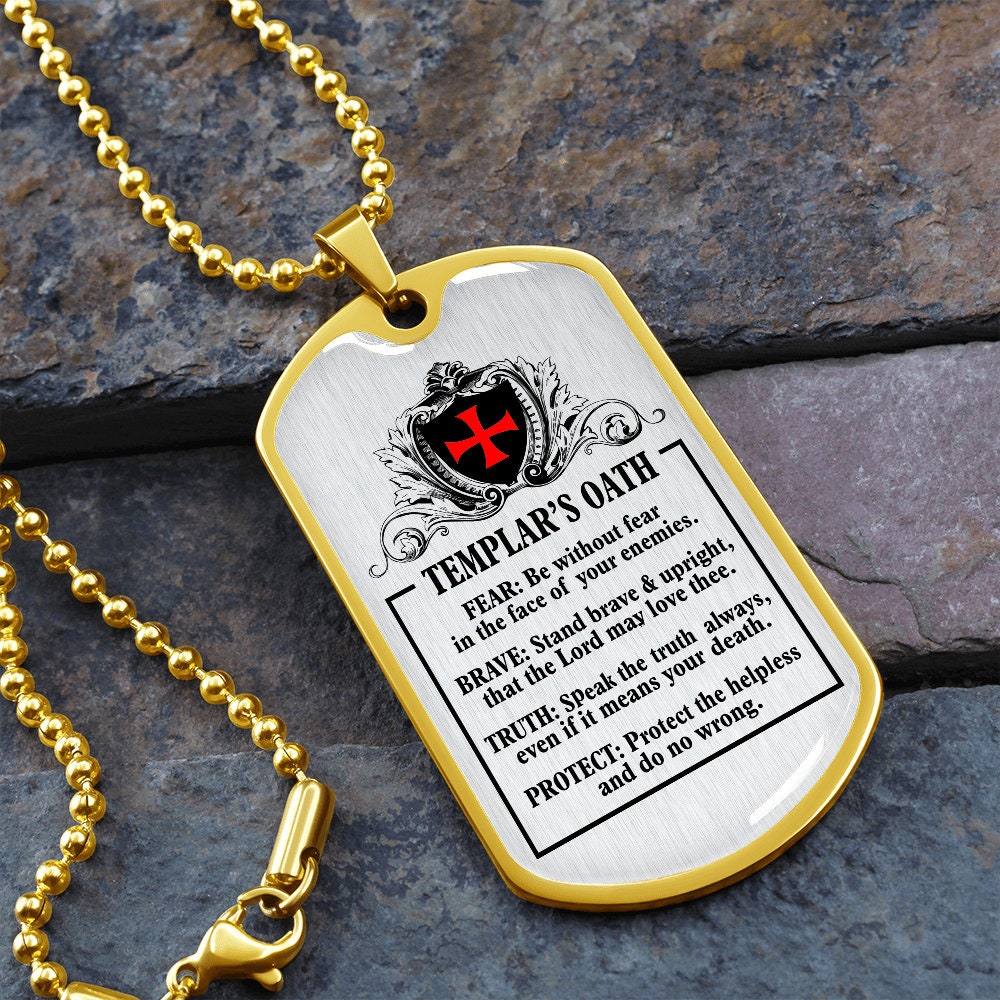 Knight Templar Dog Tag Necklace Silver Gold Templar's Oath | Etsy
