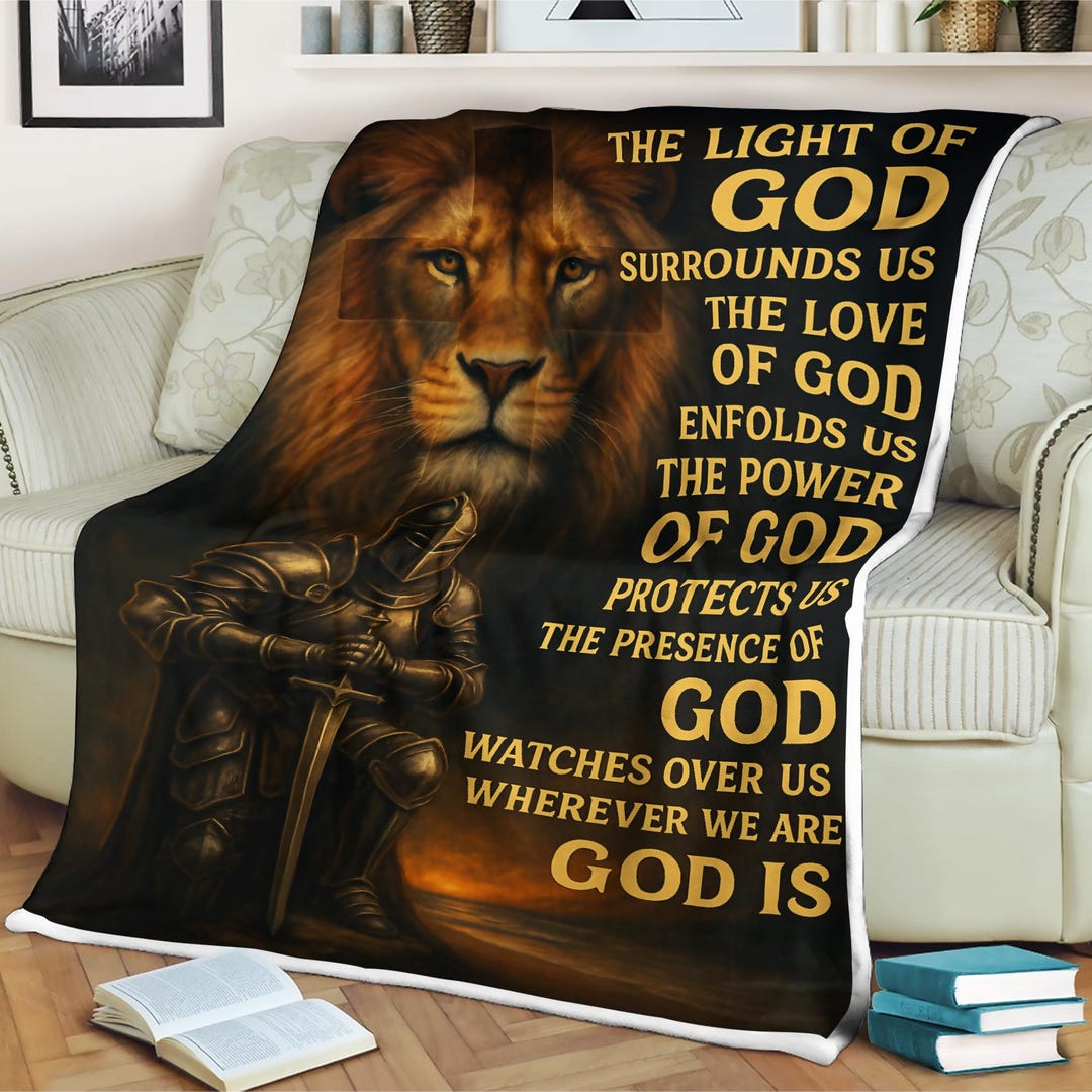 Christian Lion Cross Blanket Armor of God Religious Gift for Men Knight ...