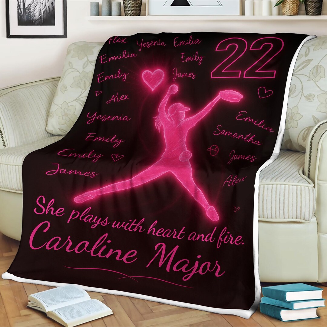 Personalized Softball Fleece Blanket, Custom Name Blanket,gift for ...