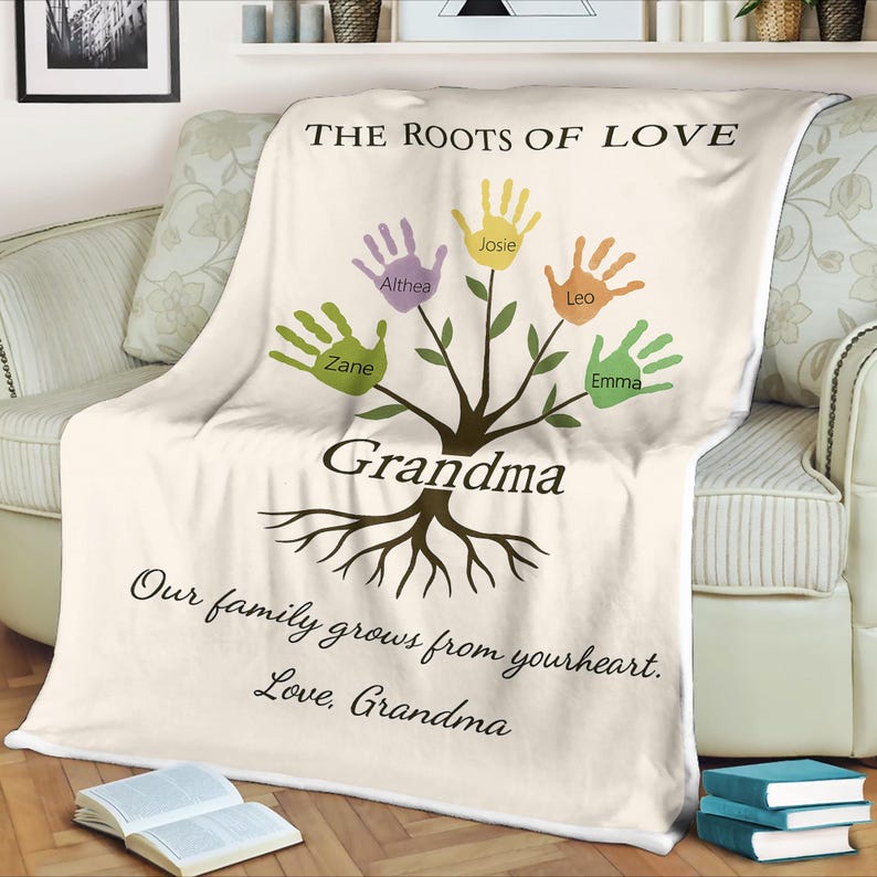 Personalized Handprint Family Tree Blanket – Custom Grandkids, Gift for ...