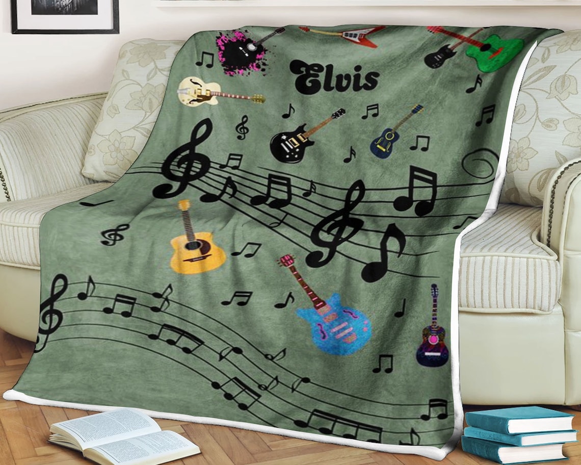 Guitar Music Background Blanket, Custom Music Blanket With Name, Gift ...