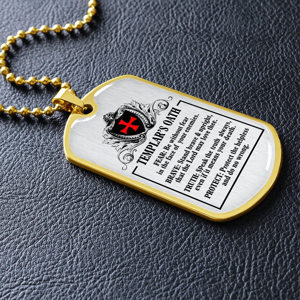 Knight Templar Dog Tag Necklace Silver Gold Templar's Oath | Etsy