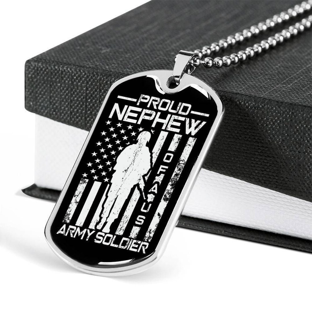 American Flag Soldier Dog Tag Necklace, Proud Nephew of AUS Army ...