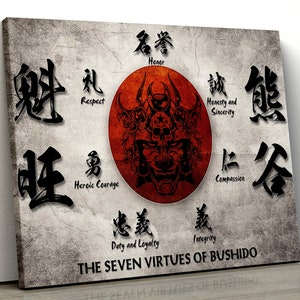 Samurai Canvas Poster Seven Virtues of Bushido Way of the Warrior ...