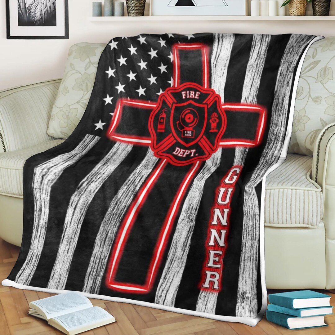 Firefighter American Flag Blanket, Gift for Fireman, Logo Blanket ...