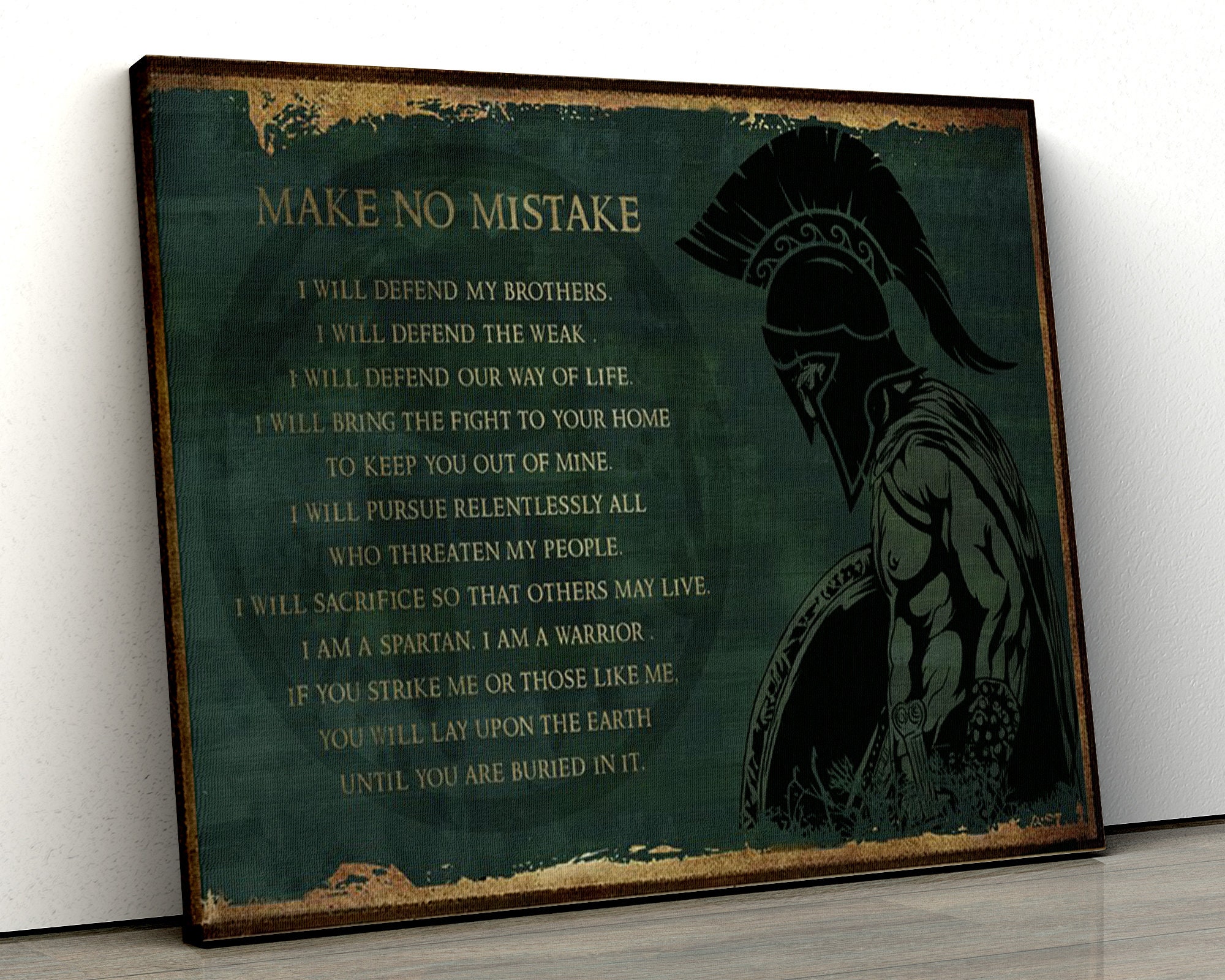 Spartan Poster Warrior Canvas Make No Mistake I Will Defend My Brothers ...