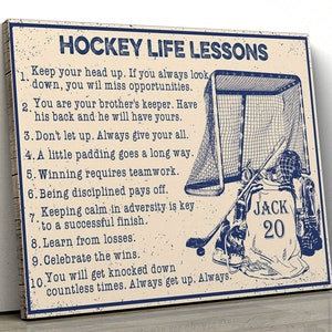 Name Customization Hockey Life Lessons Canvas Poster Keep Your Head up ...