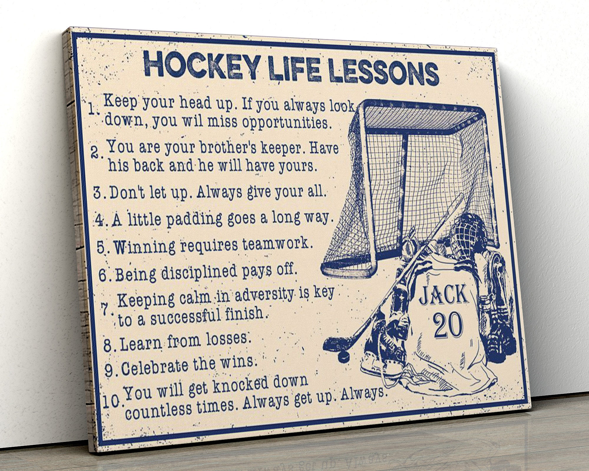 Name customization Hockey life lessons canvas poster keep your | Etsy