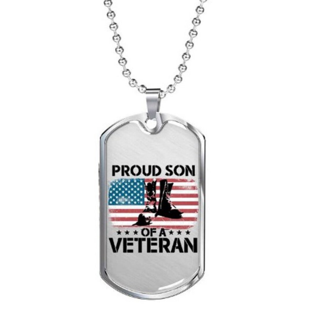 American Flag Boots Veteran Dog Tag Necklace Proud Son of a Veteran ...