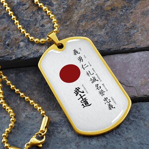 Samurai Dog Tag Necklace Silver Gold Bushido Gi Rei Yu Meiyo Jin Makoto ...