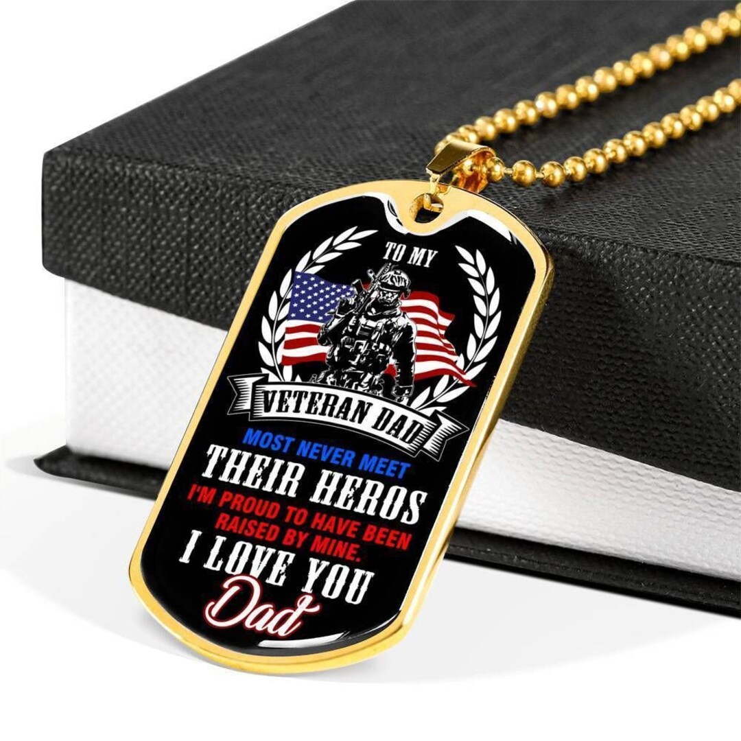 American Flag, Soldier Dog Tag Necklace, to My Veteran Dad, I'm Proud ...