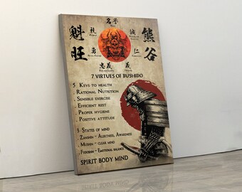 Samurai Canvas Poster Spirit Body Mind 753 Code 7 Virtues of a Warrior ...