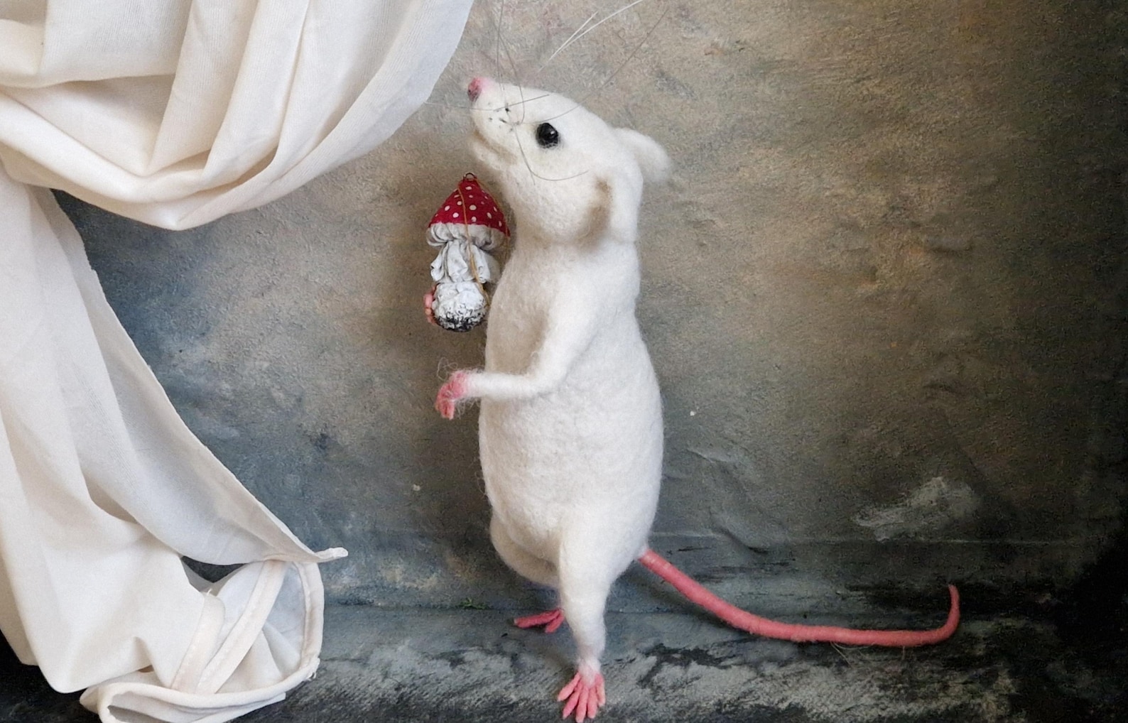 White Needle Felted Mouse Art Doll, Rat Textile Sculpture, Mixed Media ...