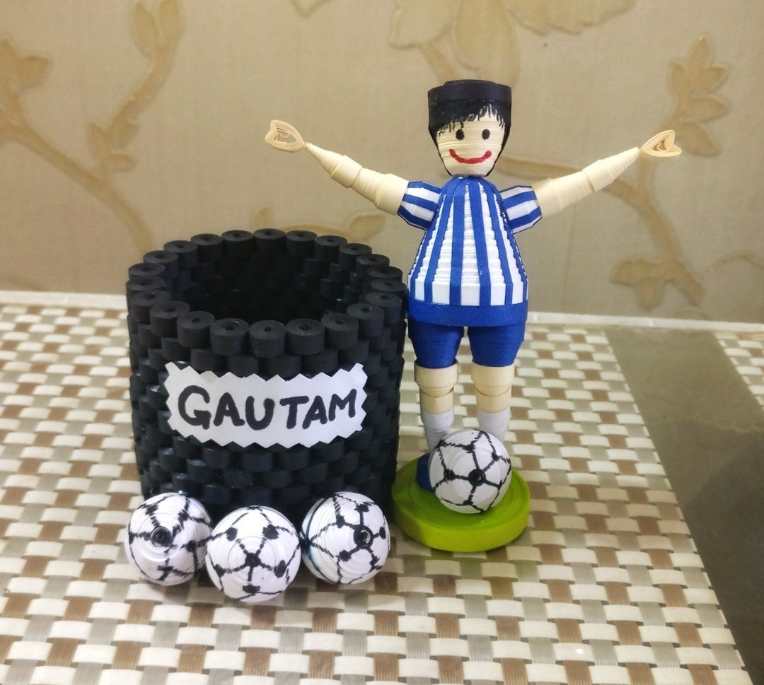 Quilling Football theme Penstand with personalised name | Etsy