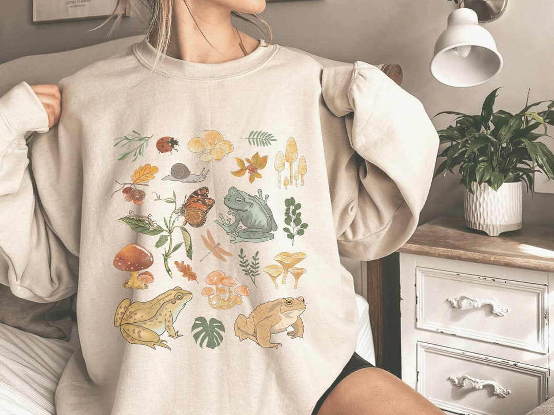 Cottagecore Frog Mushroom Sweatshirt, Boho Nature Goblincore Sweater ...