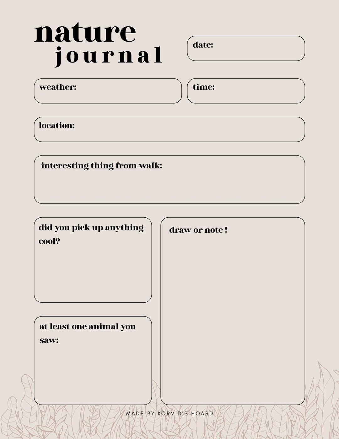 Nature Walk Journal Printable: Minimalist Adventure Worksheet (PDF) - Etsy