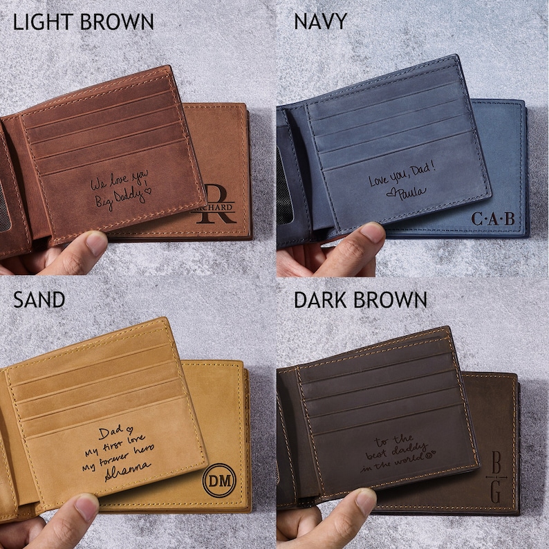 Handwriting Presents for Men, Custom Bifold Wallet, Engraved Leather ...