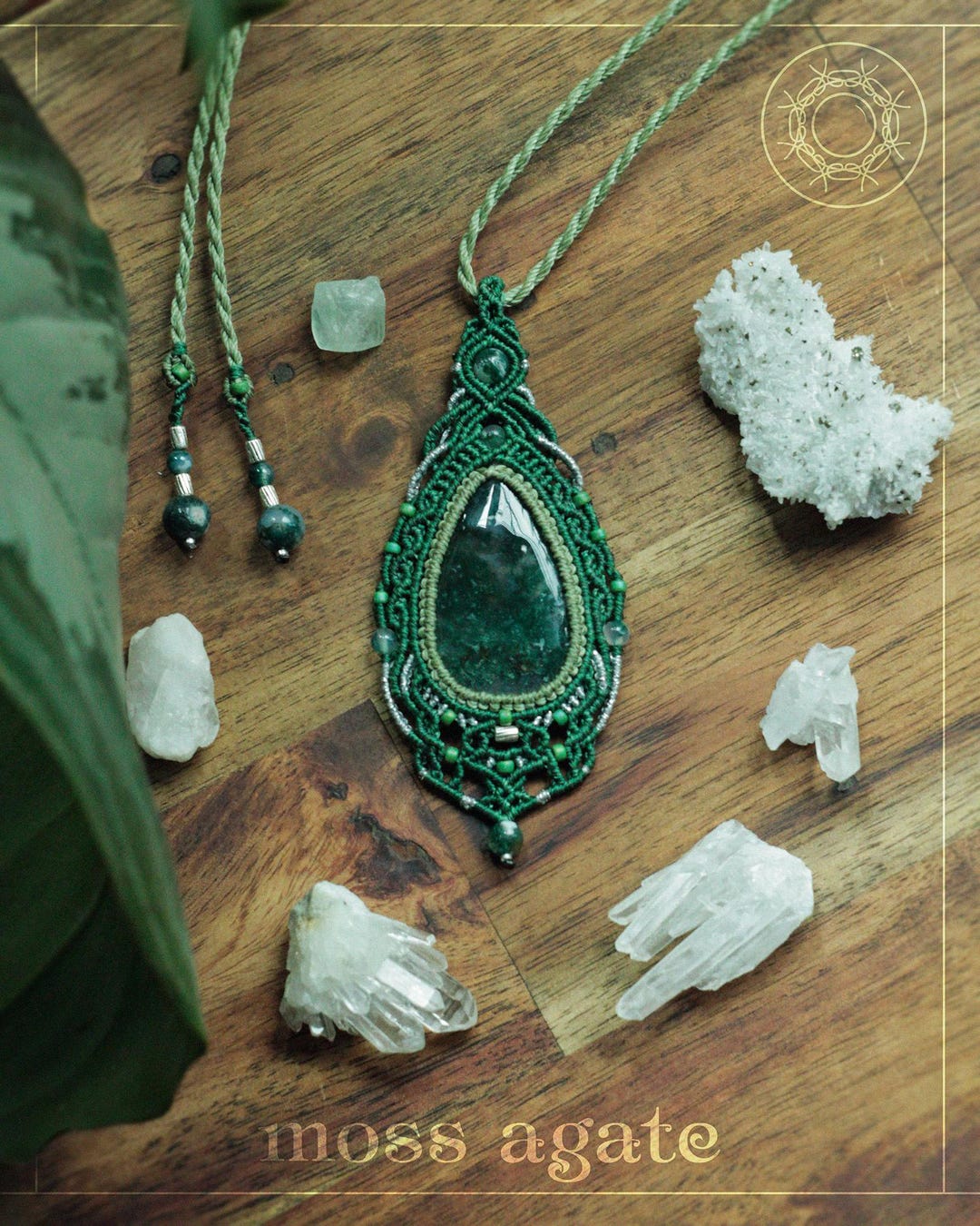 Moss Agate Boho Style Macramé Pendant - Handmade, Natural Agate Crystal ...