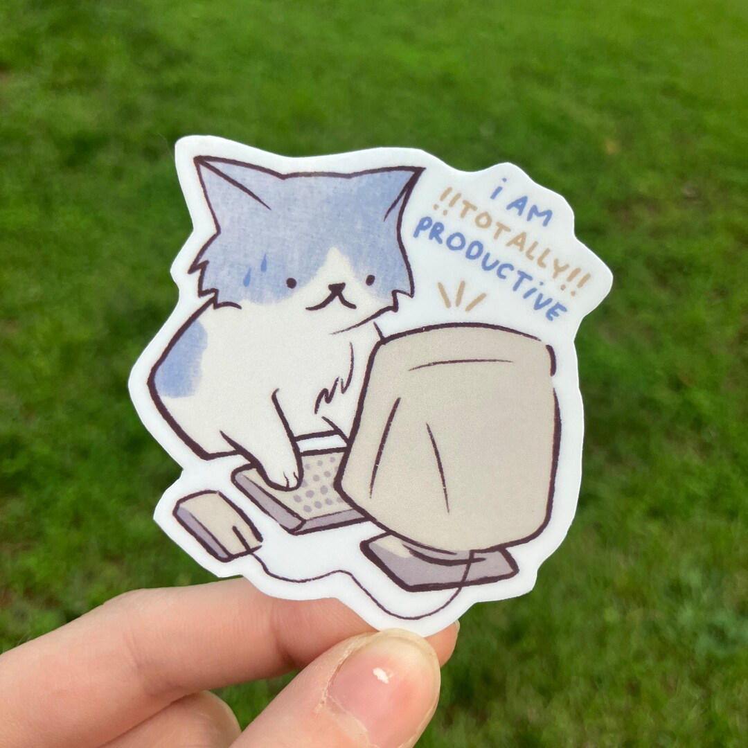 Totally Productive Cat Vinyl Sticker Waterproof Diecut Lineart Cute ...