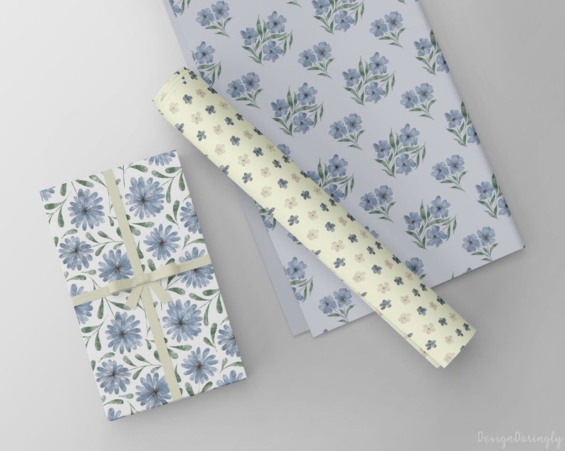 Blue Floral Digital Paper Blue Flower Seamless Pattern for - Etsy