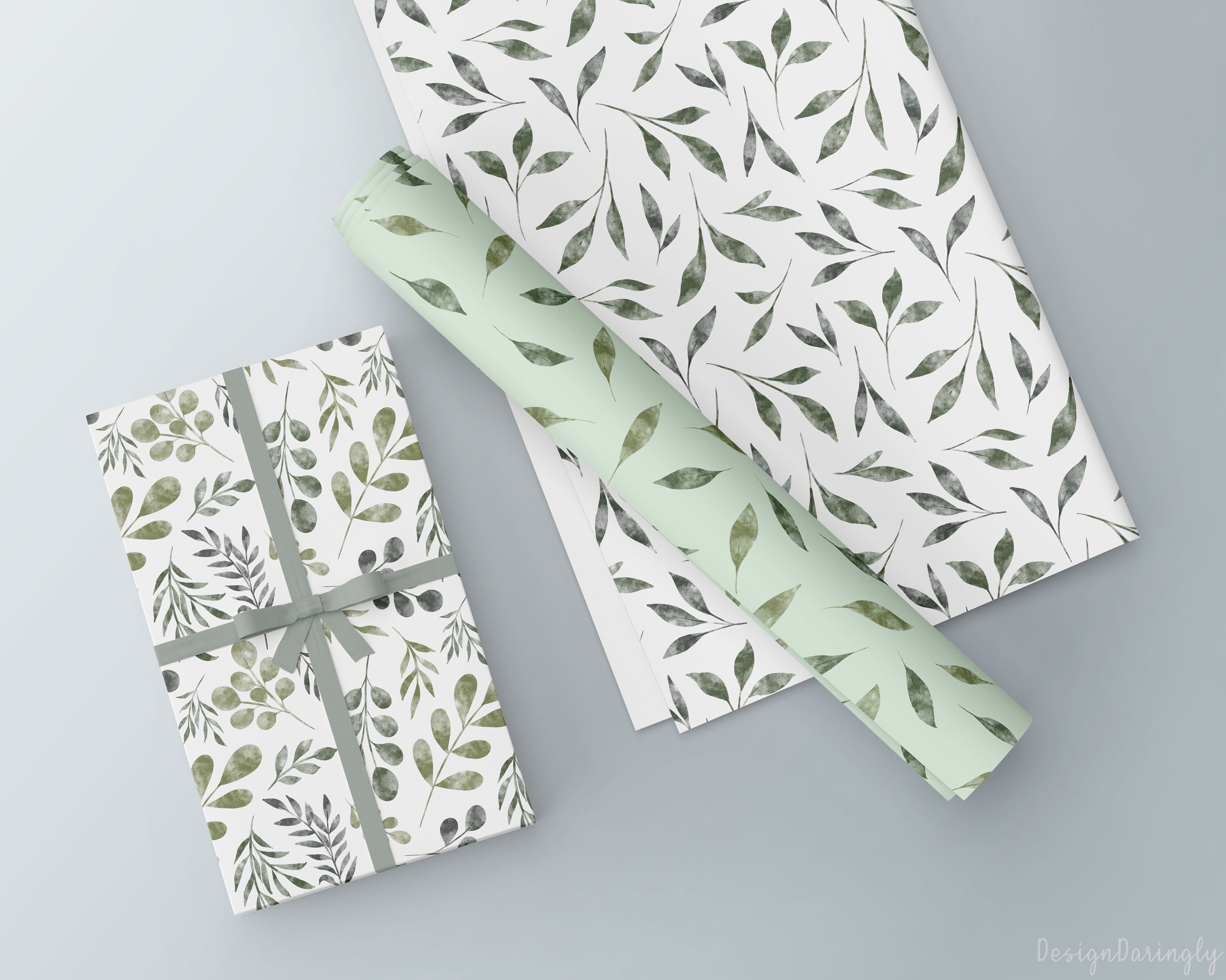 Green Leaf Foliage Watercolor Digital Paper, Leaf Seamless Pattern for ...