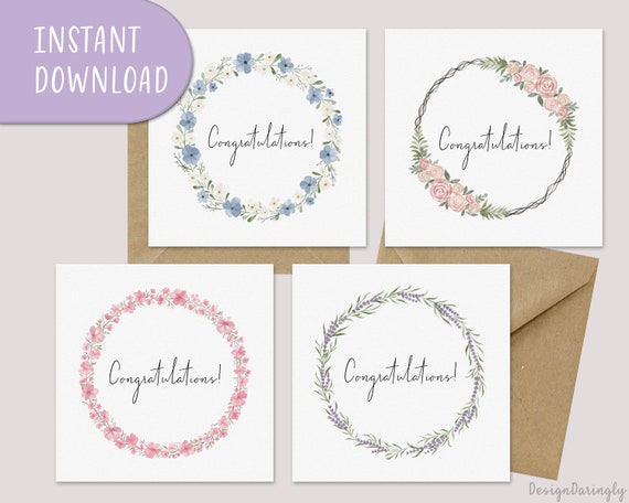 Congratulations Card Wreath Card Set Card for - Etsy