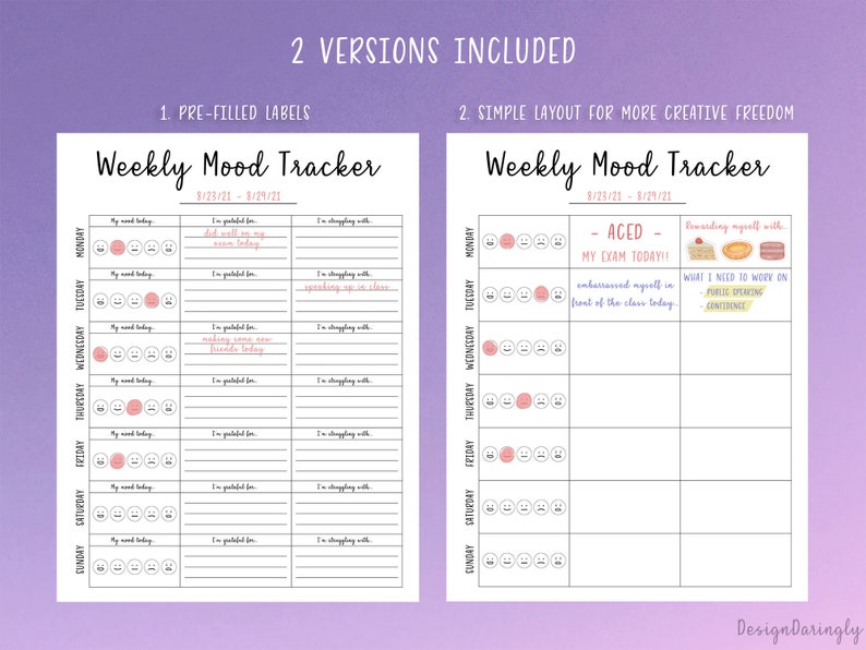 Weekly Mood Tracker With Emoji Bubbles, Mental Health Help, Self ...