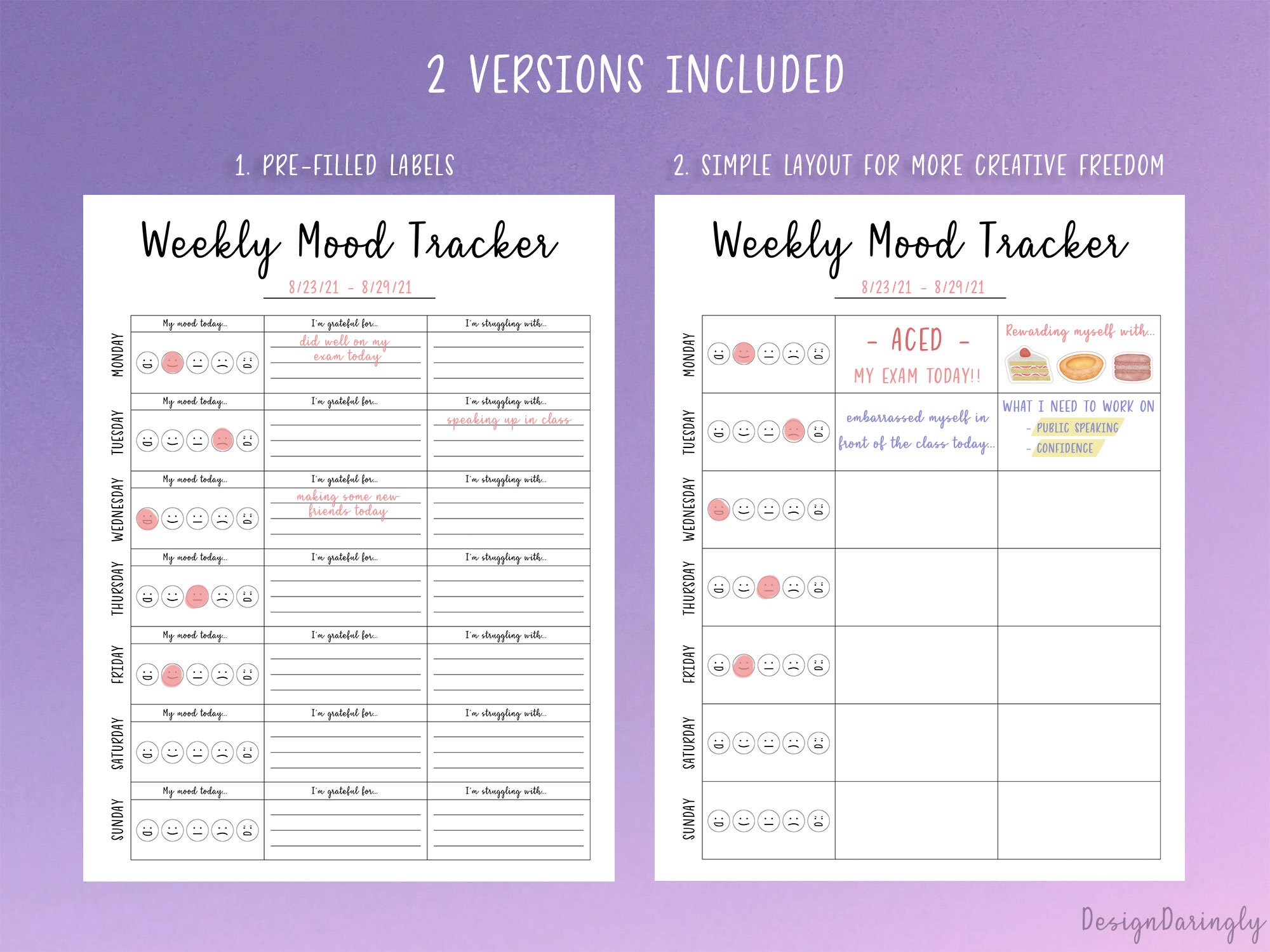 Weekly Mood Tracker With Emoji Bubbles, Mental Health Help, Self ...