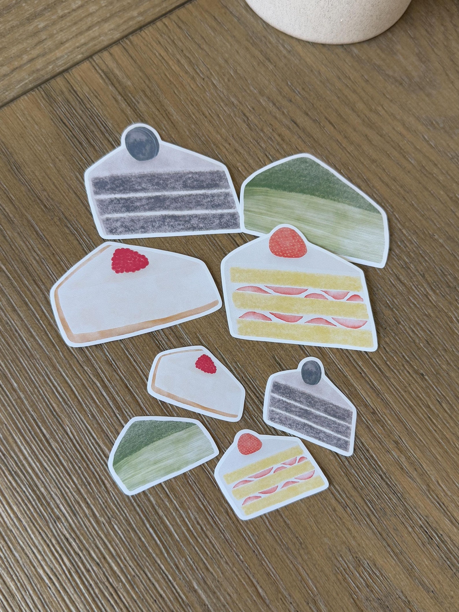 Cake Slice Stickers Set, Matcha Crepe Strawberry Cake Cheesecake ...